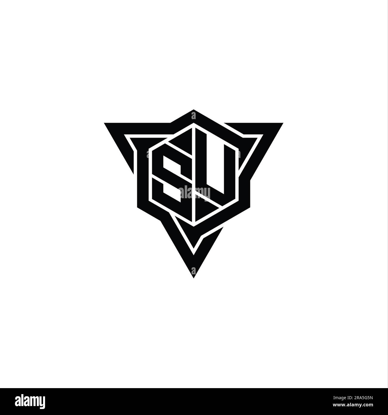 SU Letter Logo monogram hexagon shape with triangle outline sharp slice style design template ...