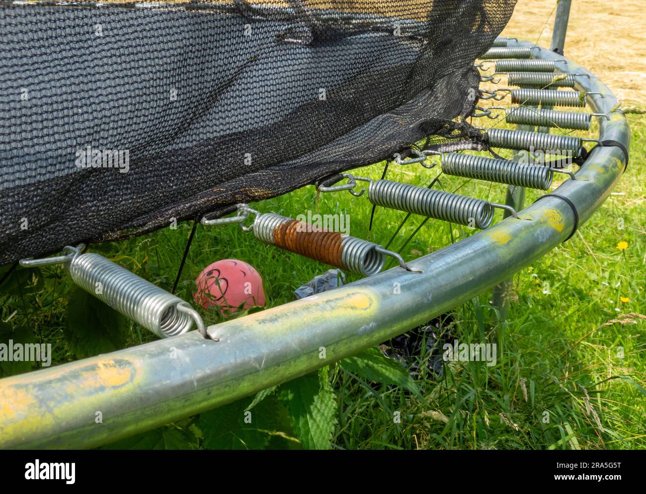 trampoline in the garden with steel spring Stock Photo - Alamy