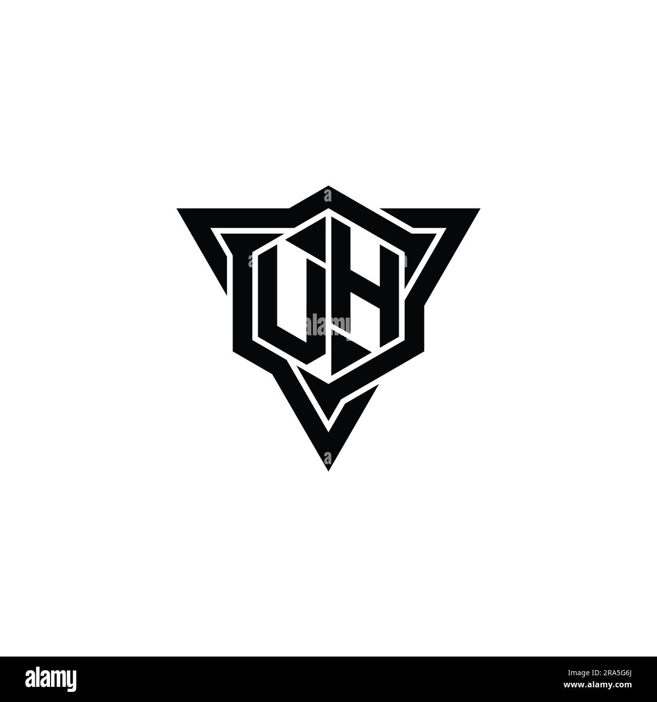 UH Letter Logo monogram hexagon shape with triangle outline sharp slice style design template ...