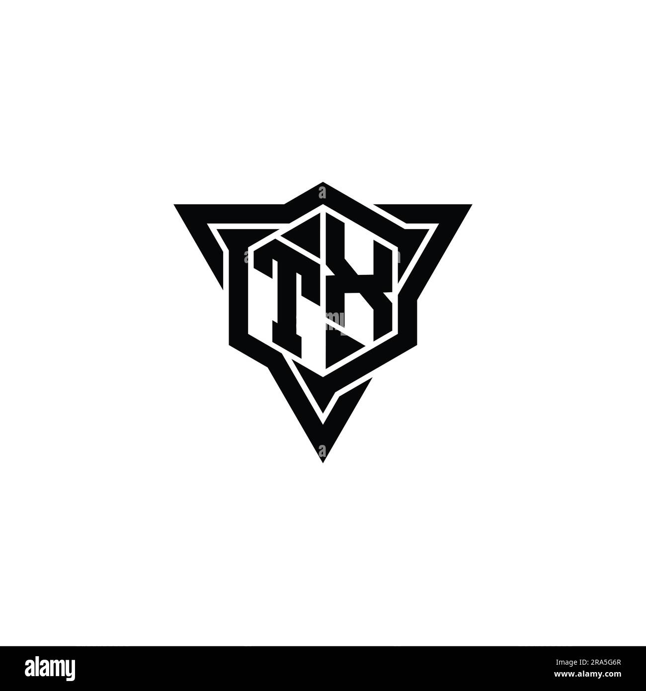 TX Letter Logo monogram hexagon shape with triangle outline sharp slice ...