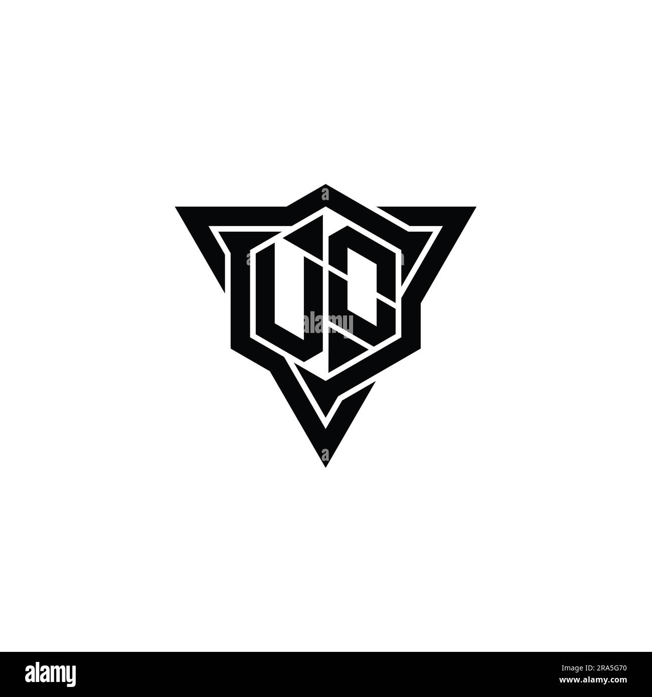 Uo Letter Logo Monogram Hexagon Shape With Triangle Outline Sharp Slice Style Design Template