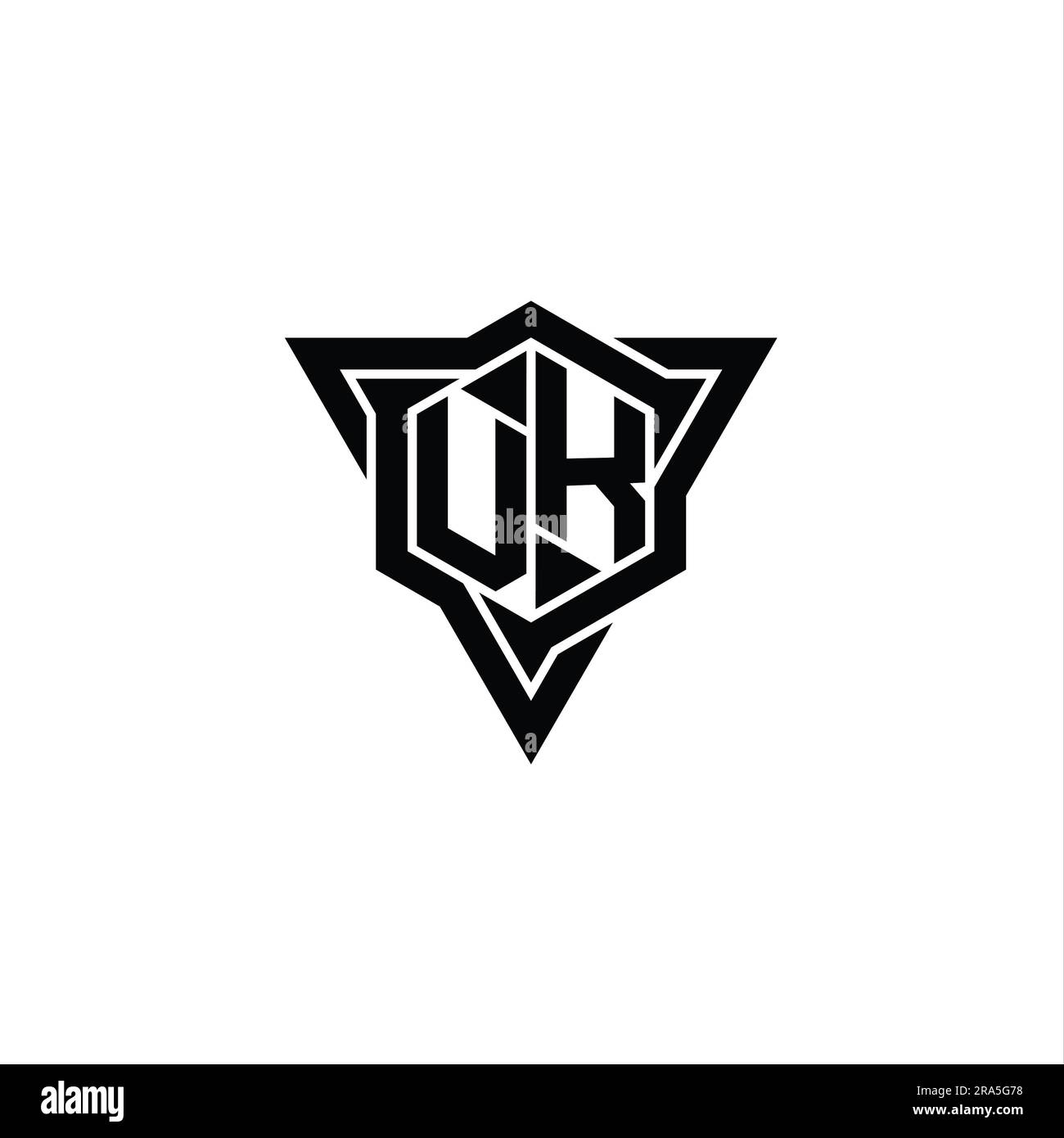 Uk Letter Logo Monogram Hexagon Shape With Triangle Outline Sharp Slice Style Design Template