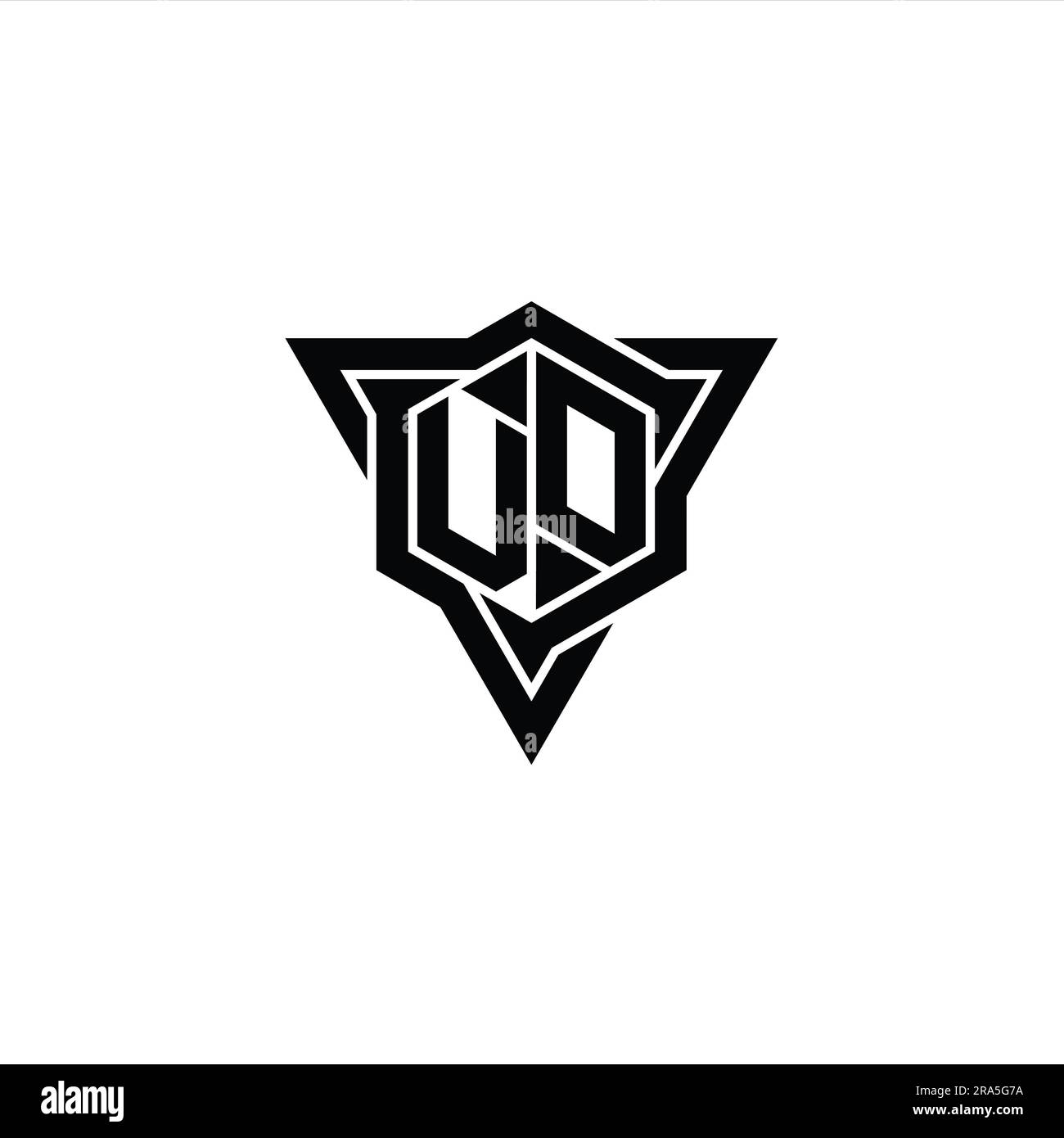 UD Letter Logo monogram hexagon shape with triangle outline sharp slice style design template ...