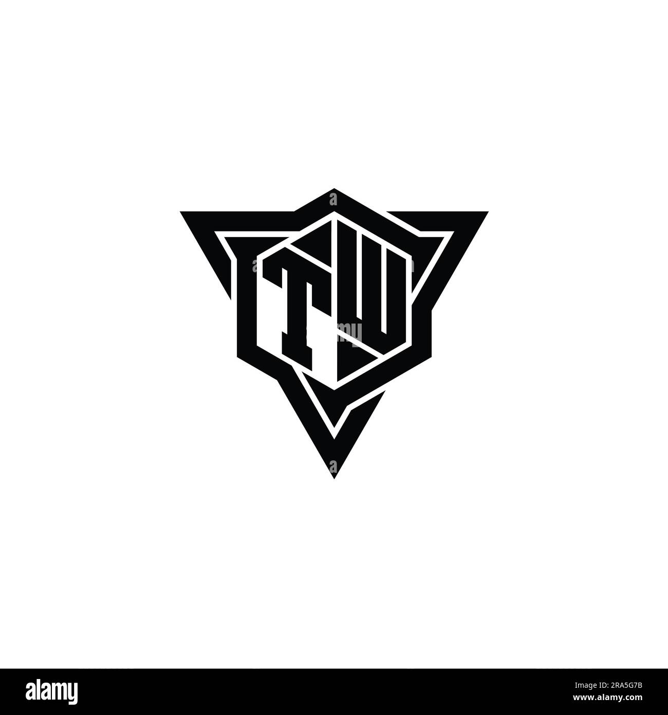 TW Letter Logo monogram hexagon shape with triangle outline sharp slice ...