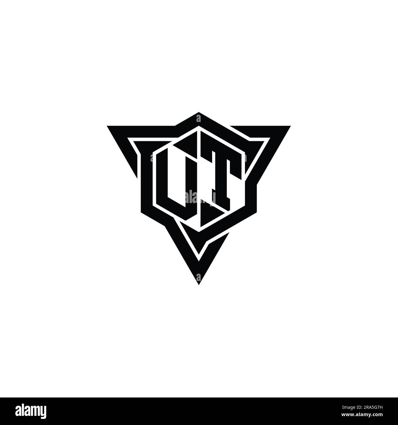 UT Letter Logo monogram hexagon shape with triangle outline sharp slice style design template ...