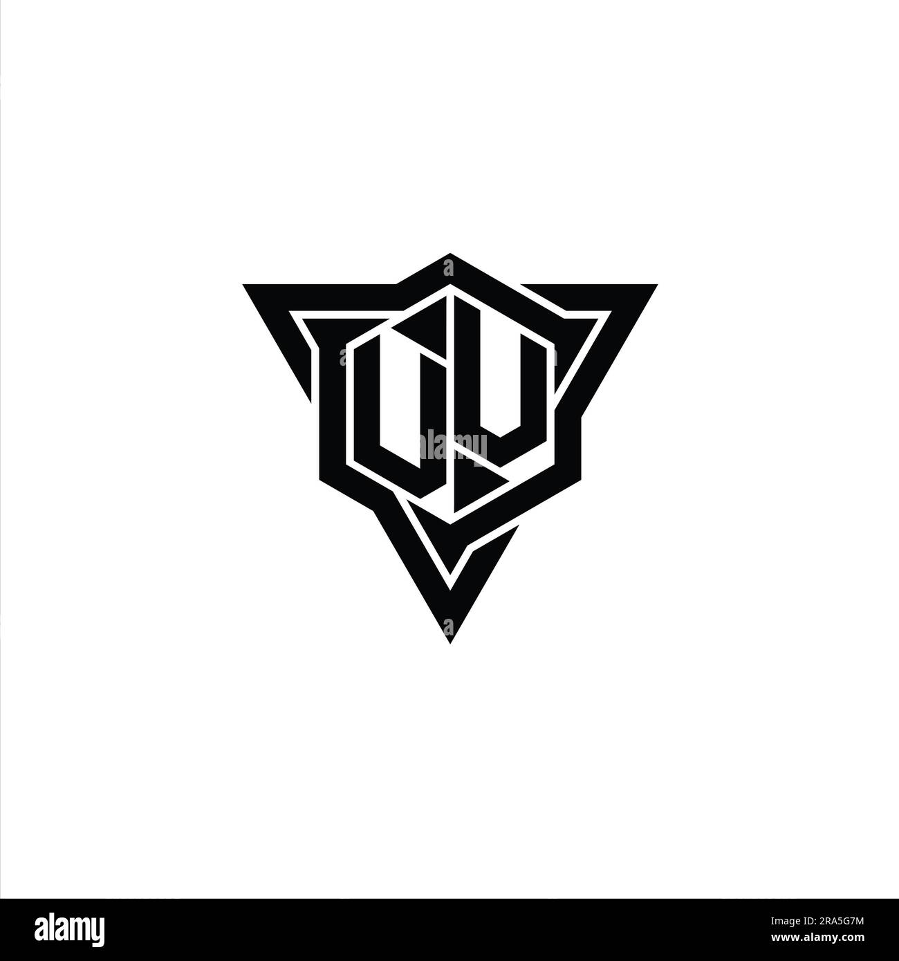 Uv Letter Logo Monogram Hexagon Shape With Triangle Outline Sharp Slice Style Design Template