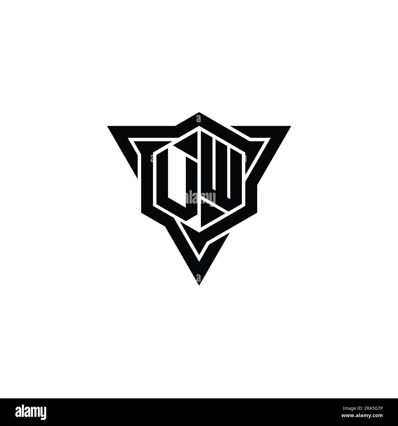 Uw Letter Logo Monogram Hexagon Shape With Triangle Outline Sharp Slice Style Design Template