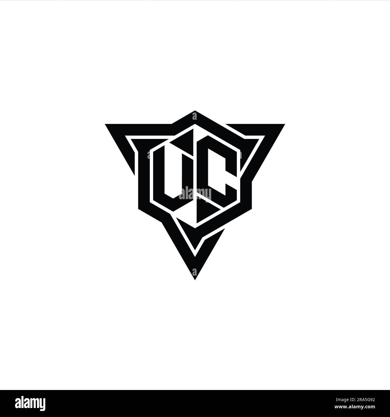VC Letter Logo monogram hexagon shape with triangle outline sharp slice ...