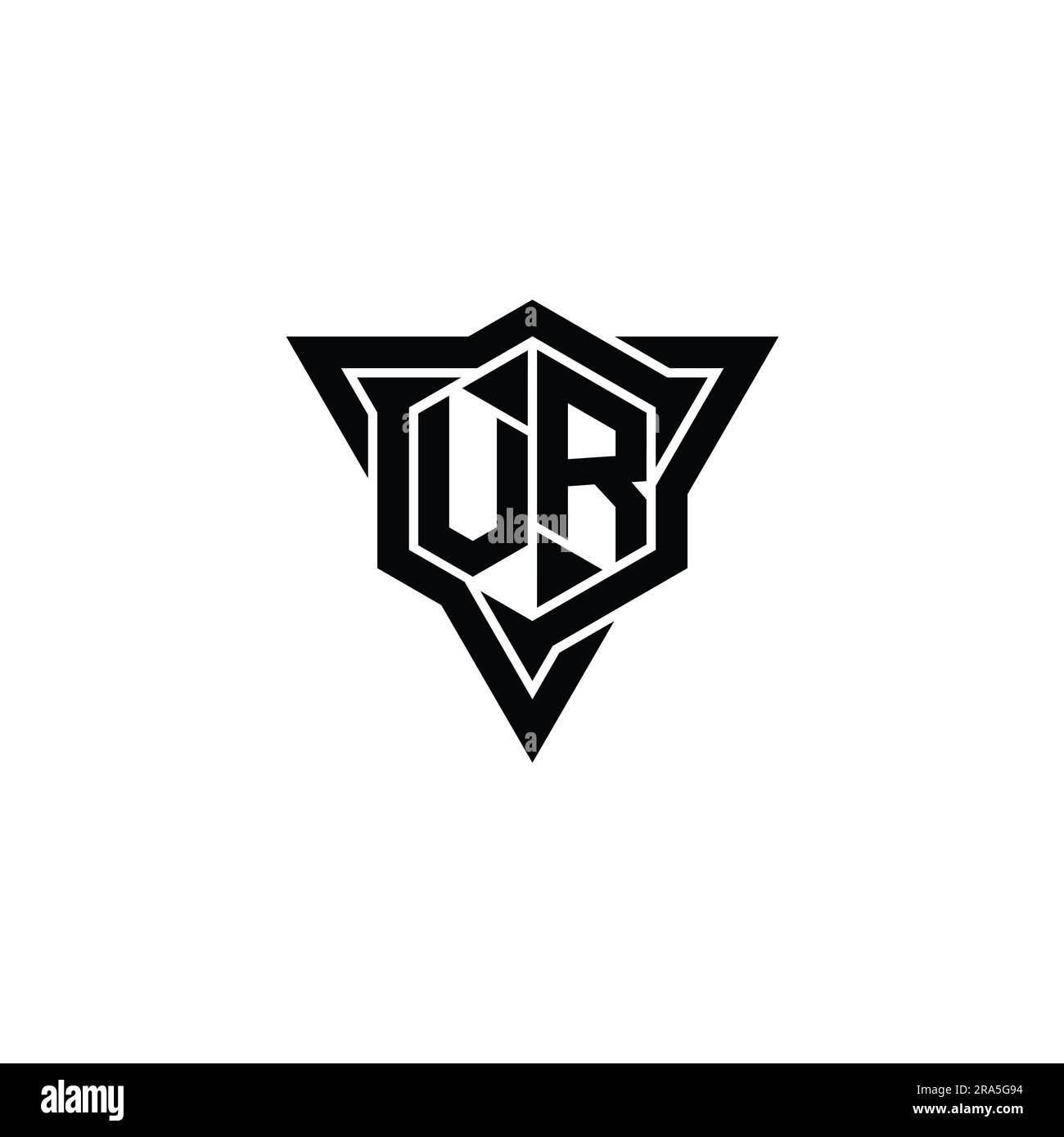 VR Letter Logo monogram hexagon shape with triangle outline sharp slice ...