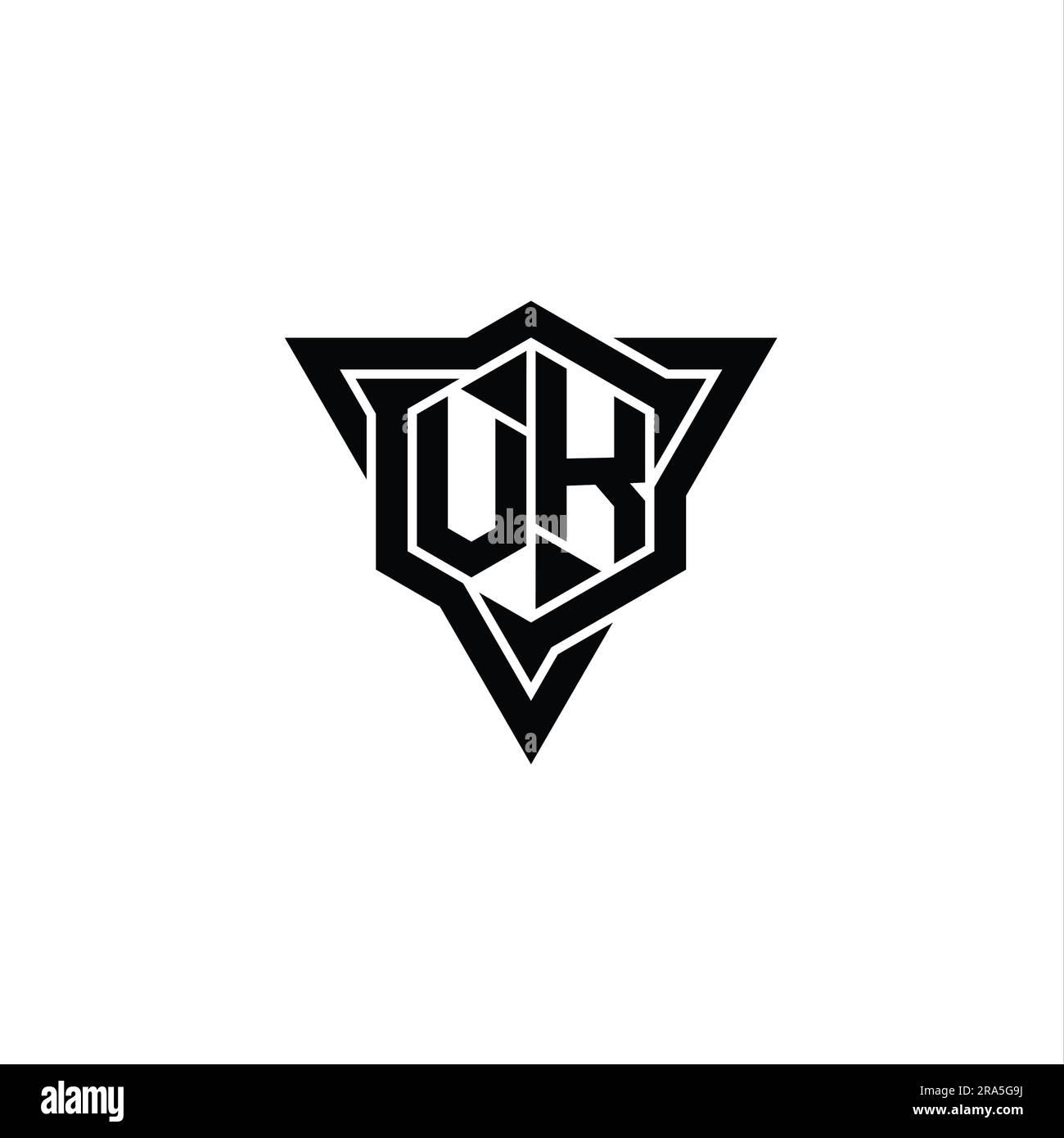 VK Letter Logo monogram hexagon shape with triangle outline sharp slice style design template ...