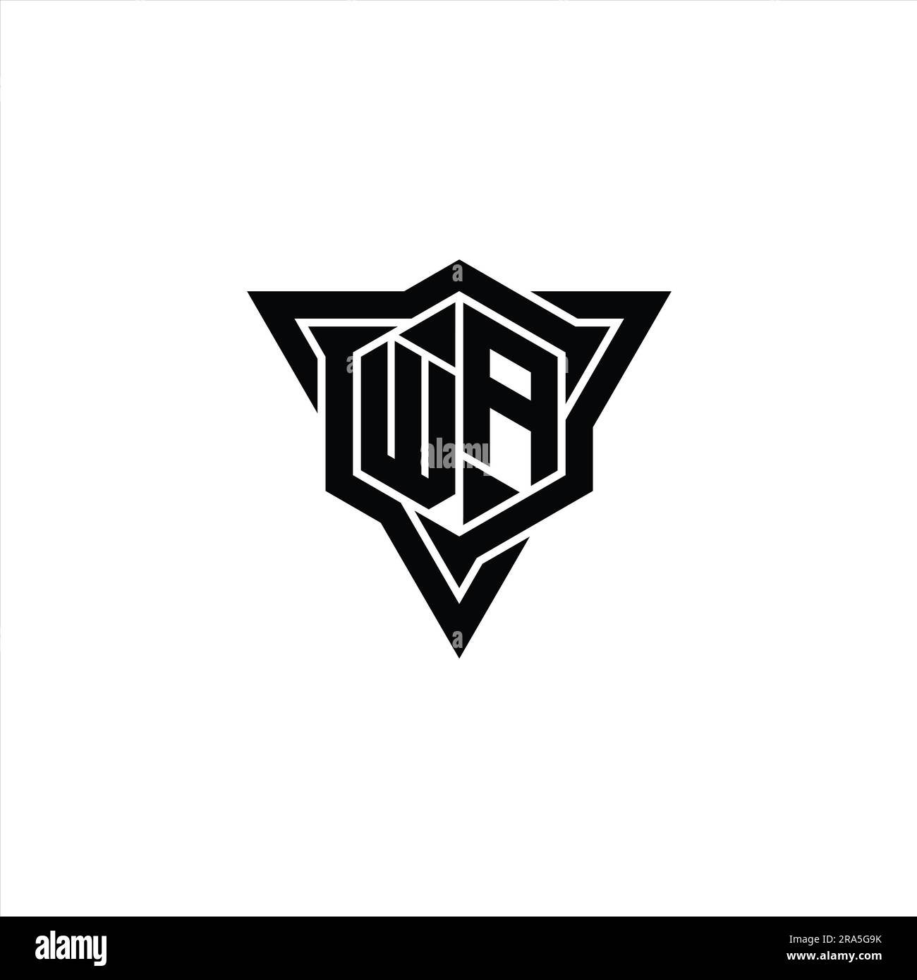 Wa Letter Logo Monogram Hexagon Shape With Triangle Outline Sharp Slice Style Design Template