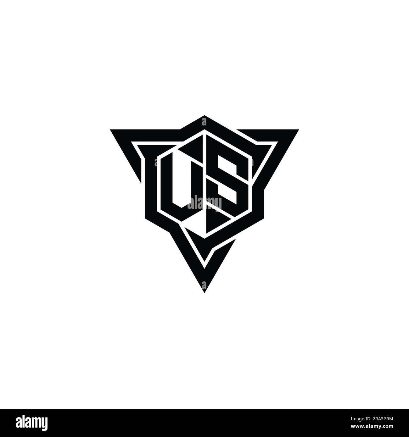 VS Letter Logo monogram hexagon shape with triangle outline sharp slice ...