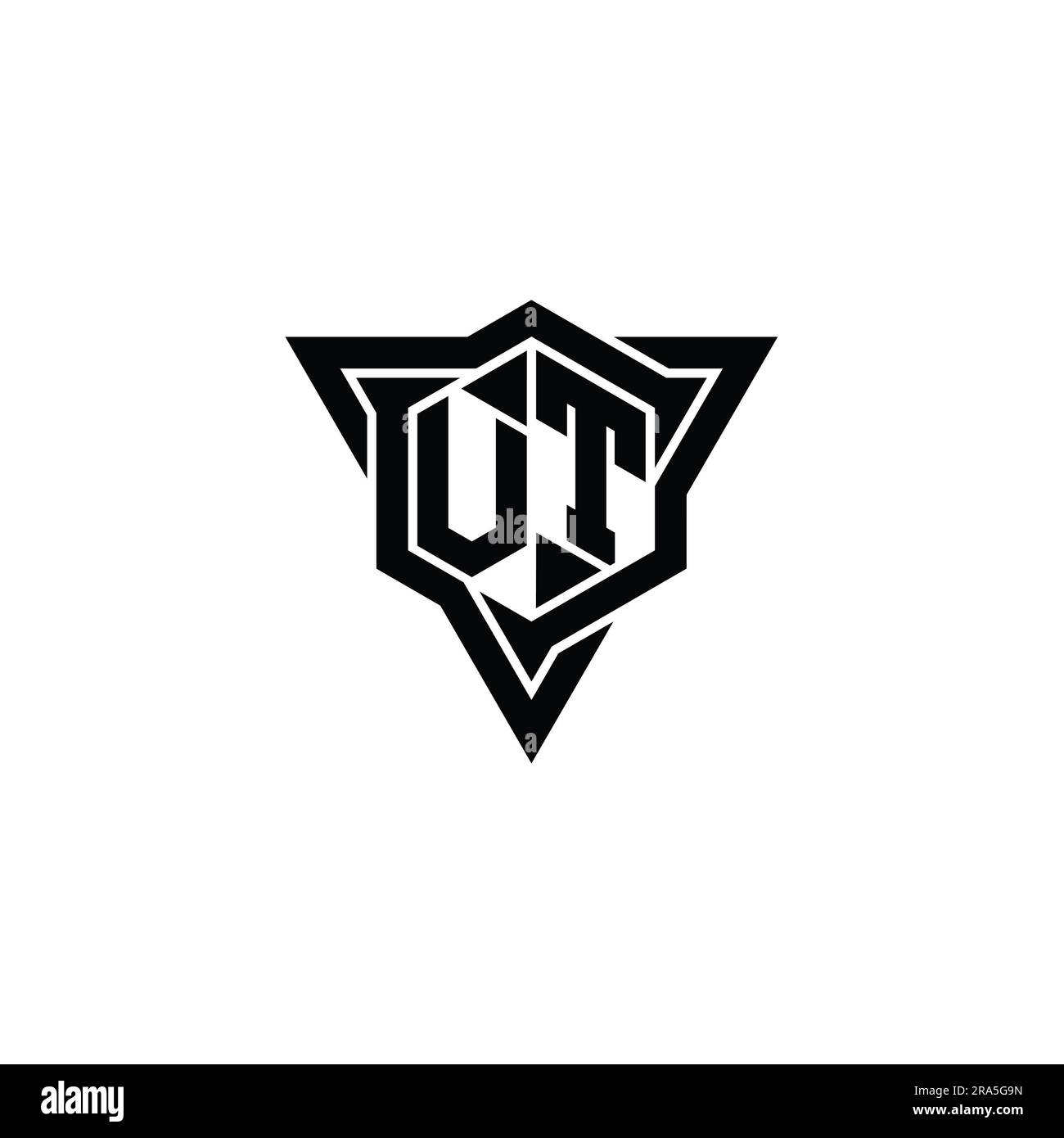 VT Letter Logo monogram hexagon shape with triangle outline sharp slice ...
