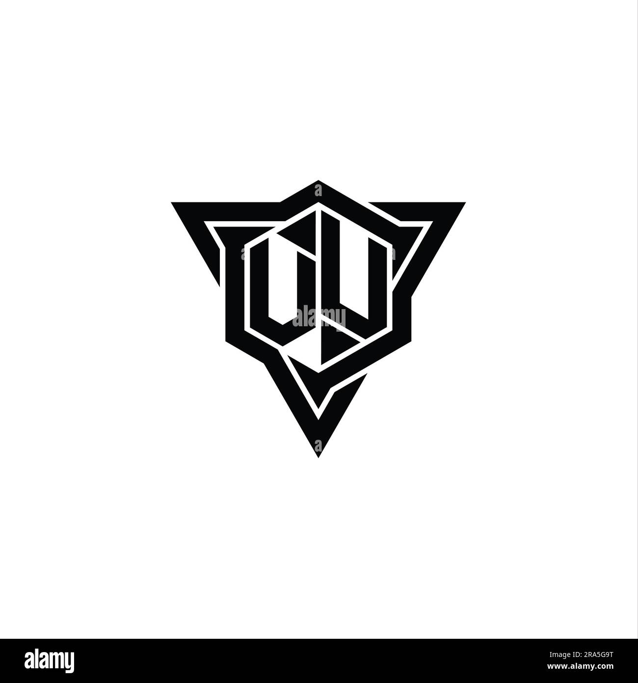 VU Letter Logo monogram hexagon shape with triangle outline sharp slice ...