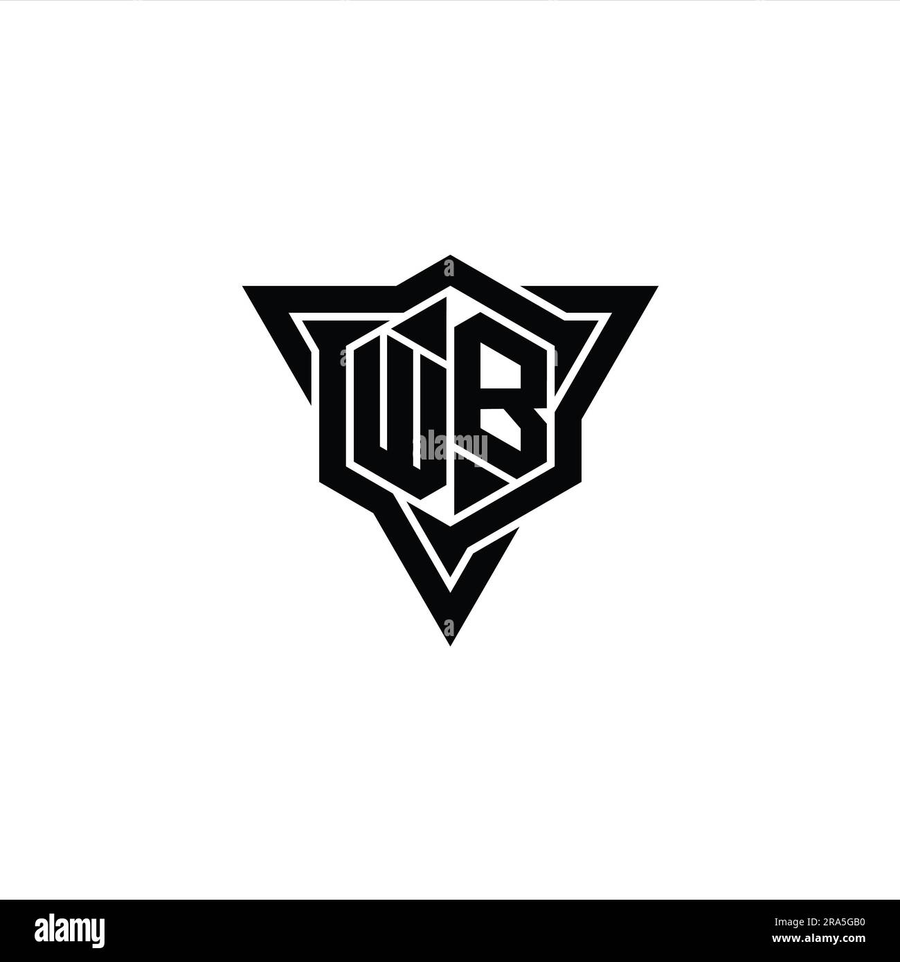 WB Letter Logo monogram hexagon shape with triangle outline sharp slice ...