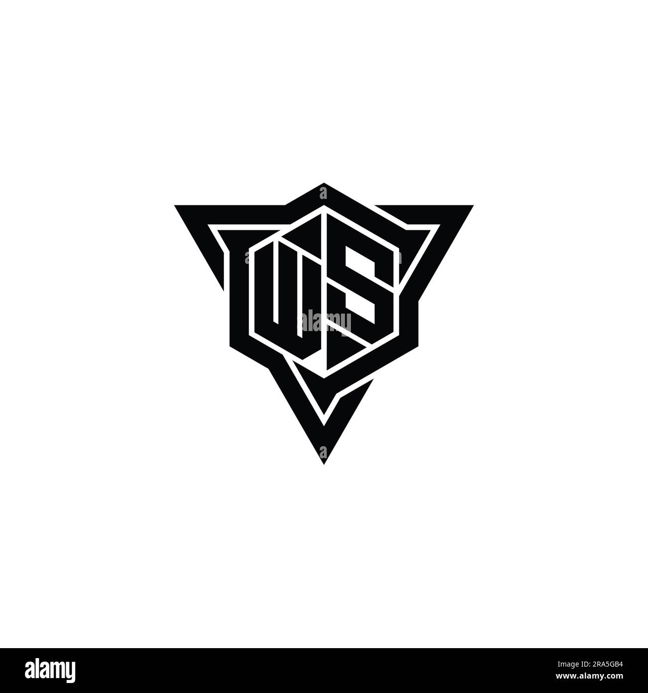 WS Letter Logo monogram hexagon shape with triangle outline sharp slice style design template ...