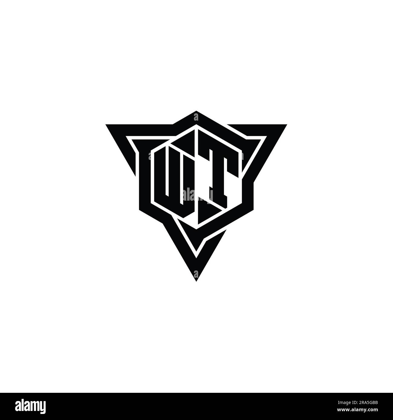 Wt Letter Logo Monogram Hexagon Shape With Triangle Outline Sharp Slice Style Design Template