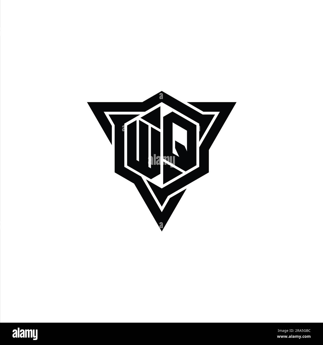 WQ Letter Logo monogram hexagon shape with triangle outline sharp slice ...