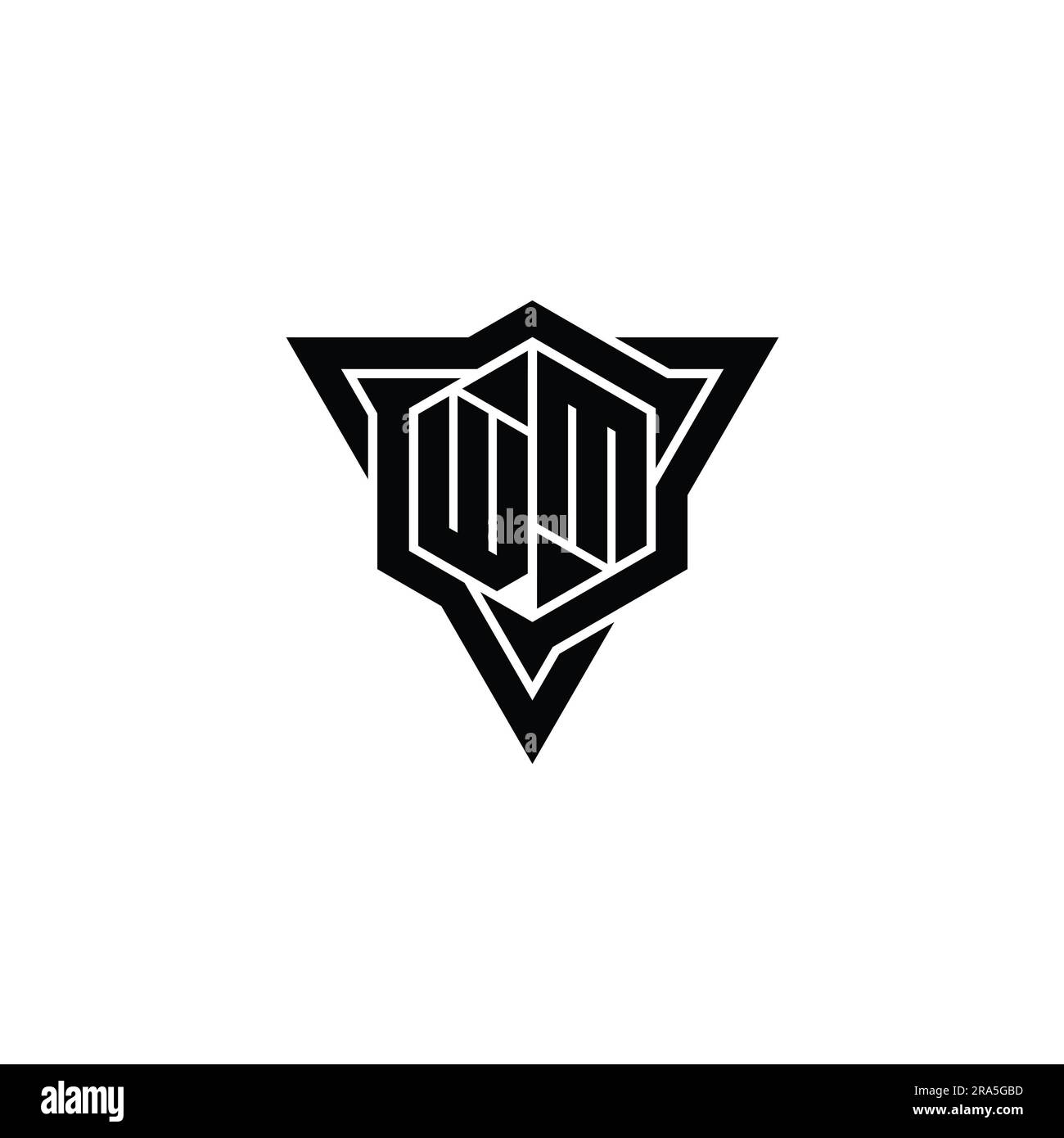 Wm Letter Logo Monogram Hexagon Shape With Triangle Outline Sharp Slice Style Design Template