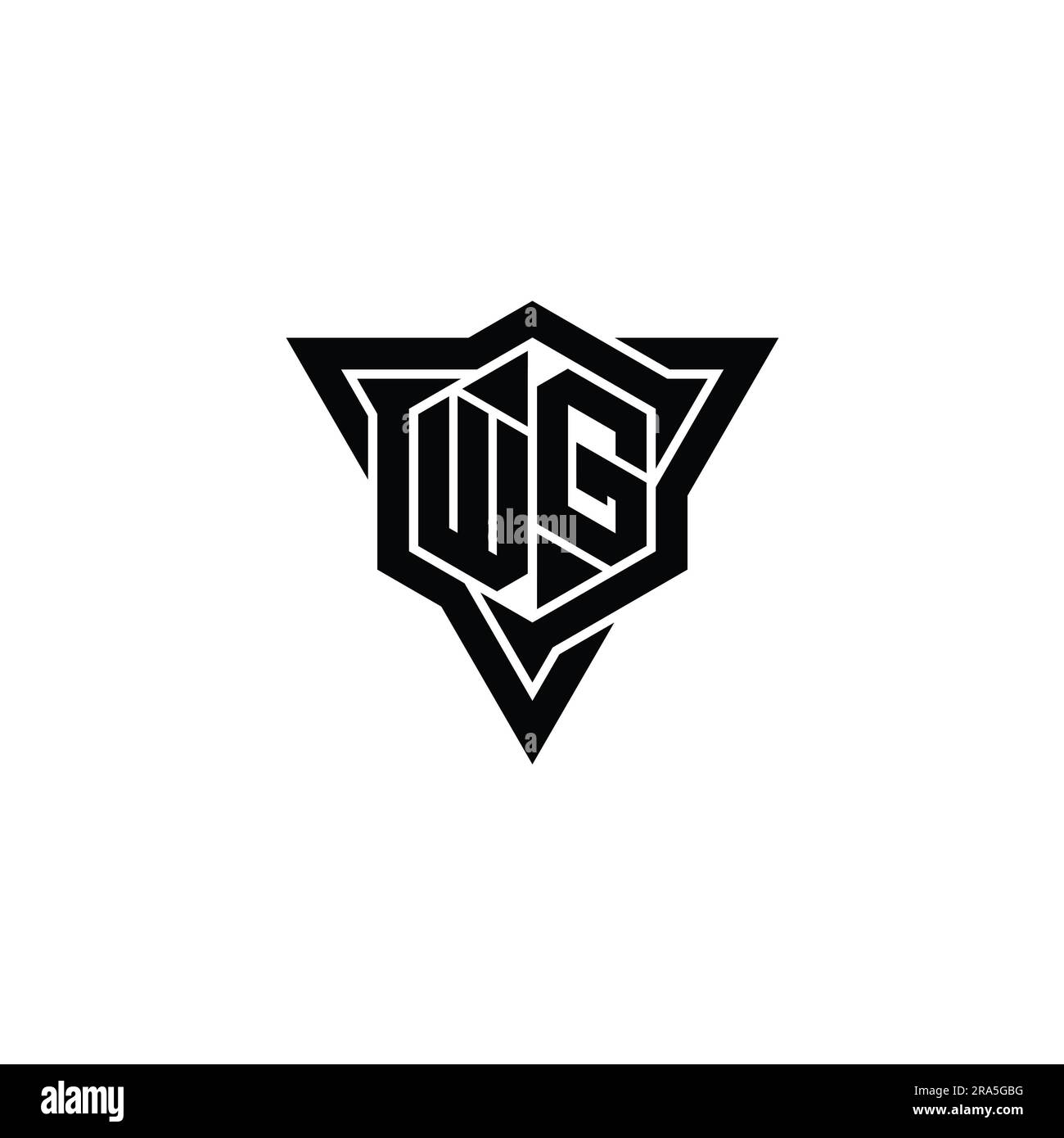 WG Letter Logo monogram hexagon shape with triangle outline sharp slice ...