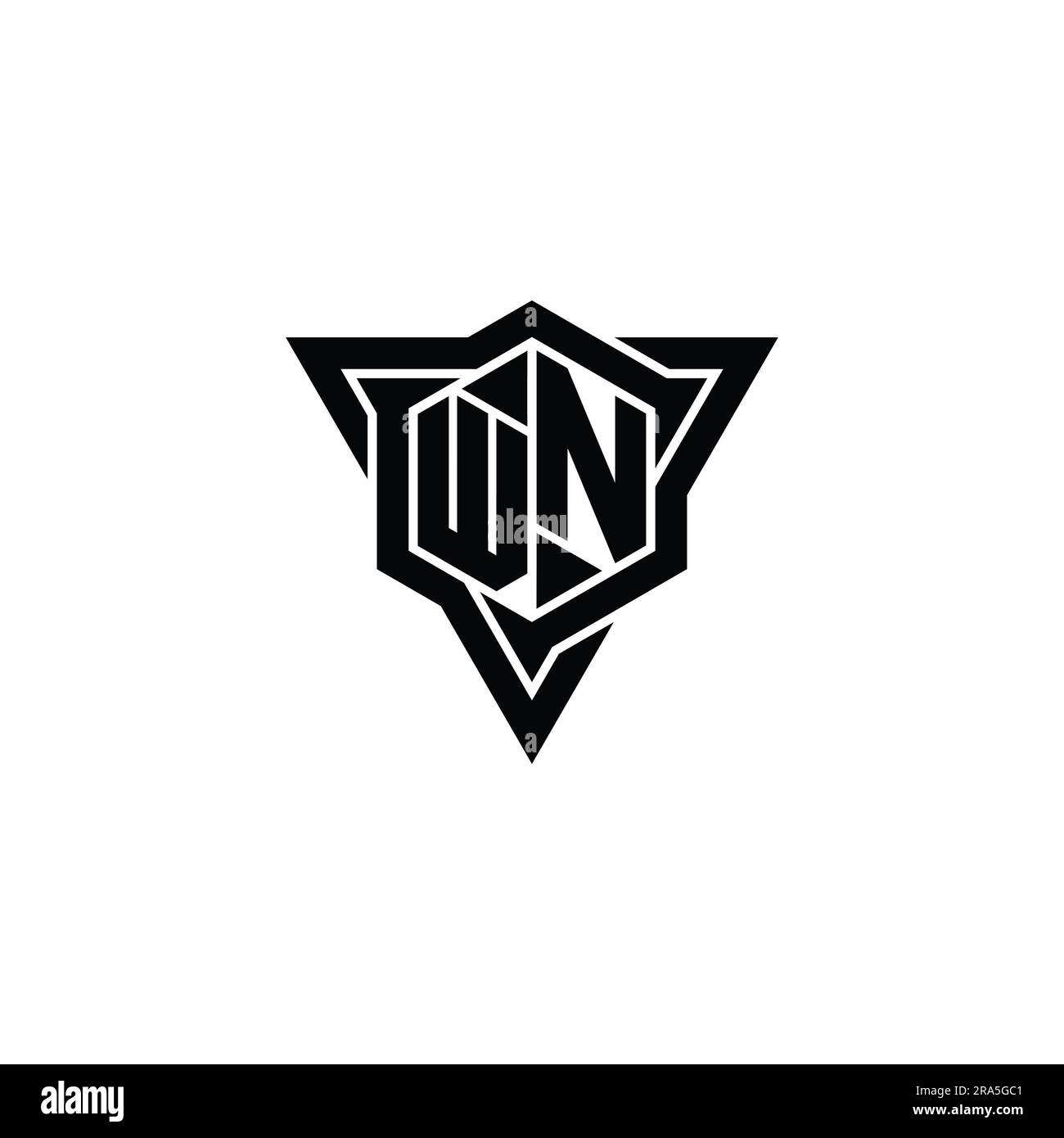 WN Letter Logo monogram hexagon shape with triangle outline sharp slice ...