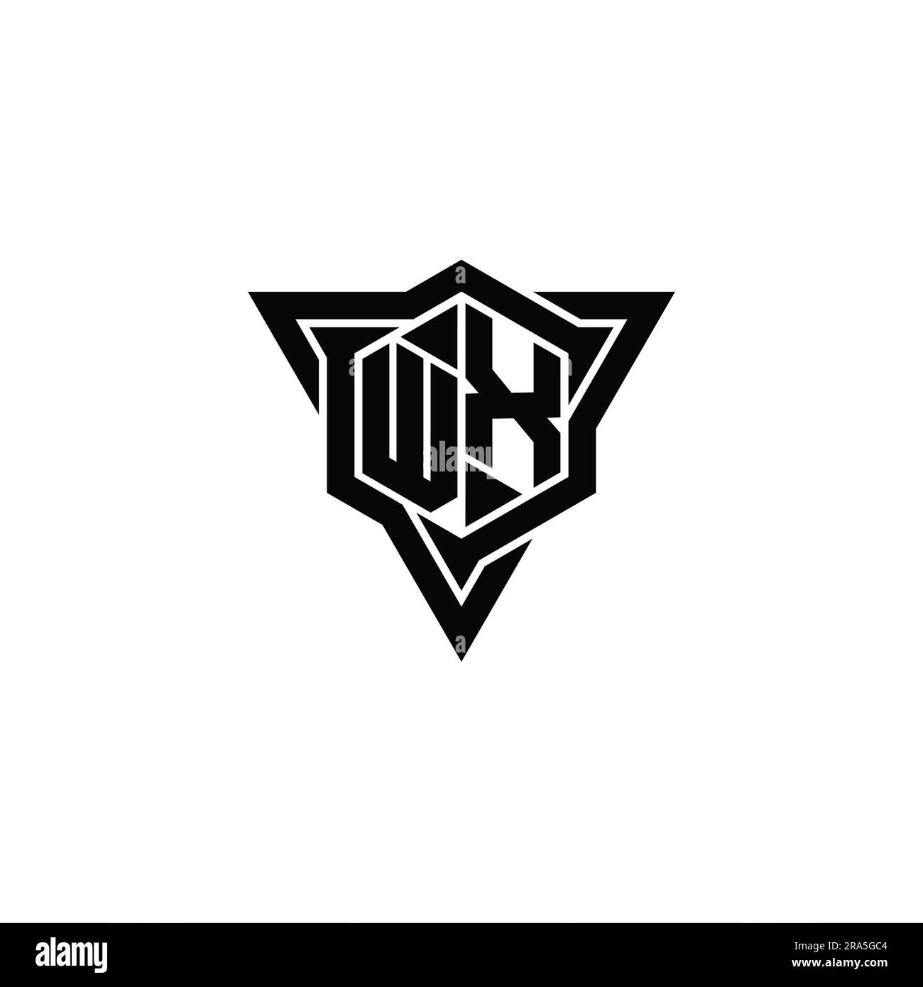 WX Letter Logo monogram hexagon shape with triangle outline sharp slice style design template ...