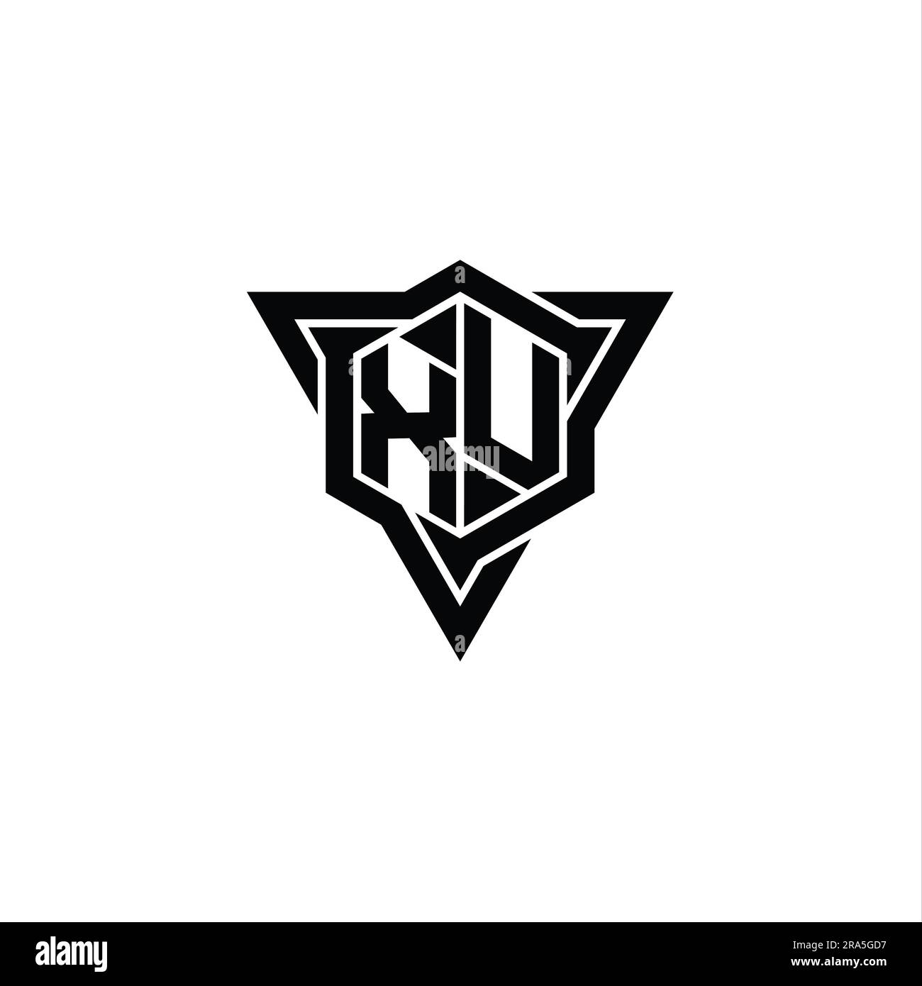XU Letter Logo monogram hexagon shape with triangle outline sharp slice style design template ...