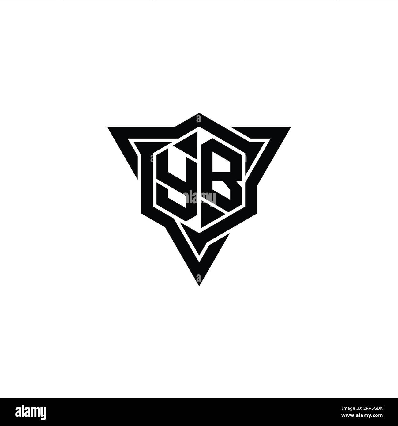 YB Letter Logo monogram hexagon shape with triangle outline sharp slice ...