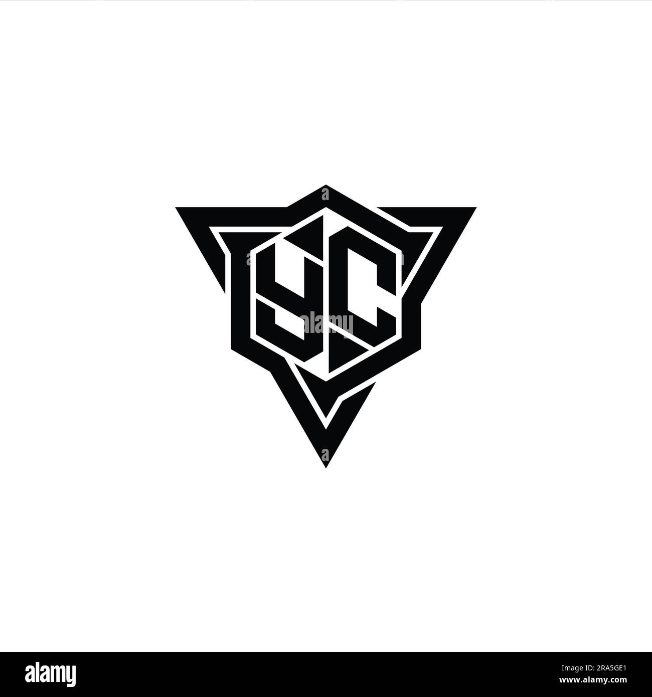 YC Letter Logo monogram hexagon shape with triangle outline sharp slice ...