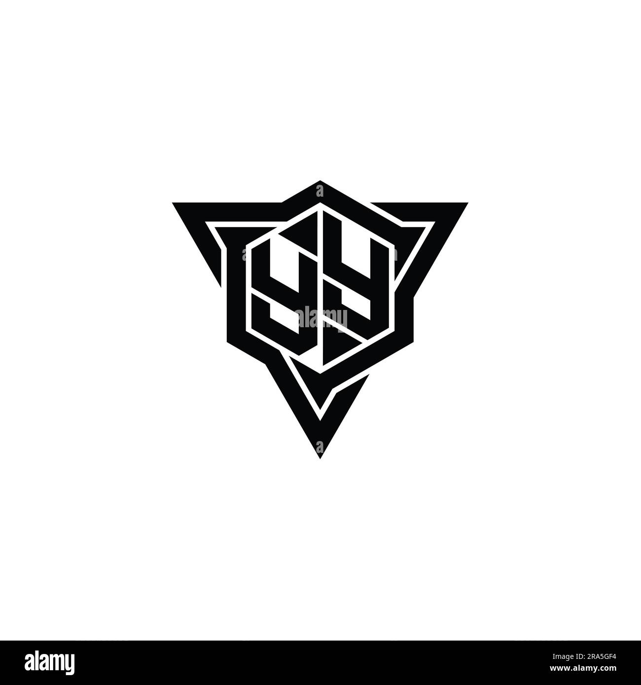 YY Letter Logo monogram hexagon shape with triangle outline sharp slice style design template ...