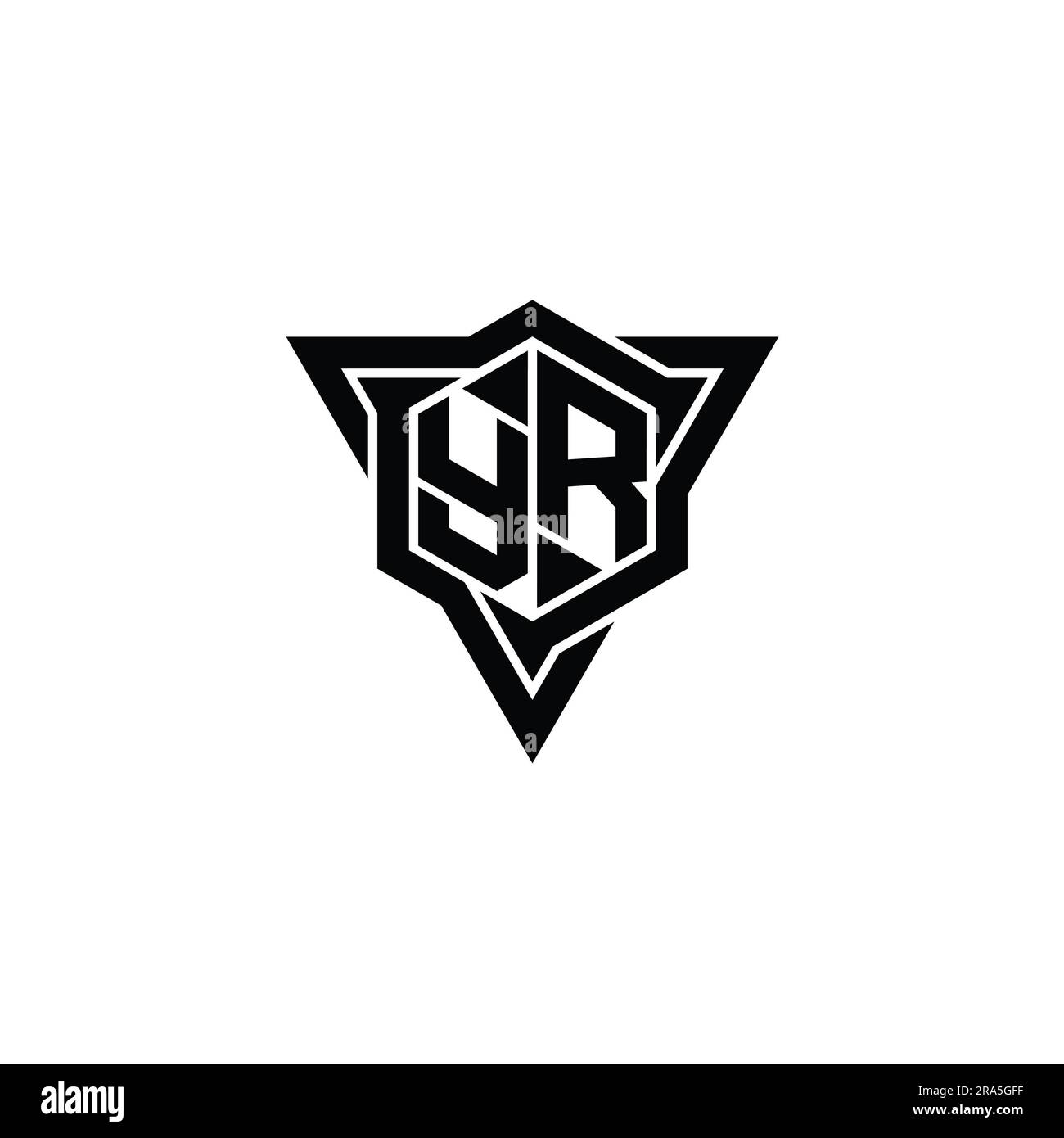 YR Letter Logo monogram hexagon shape with triangle outline sharp slice ...