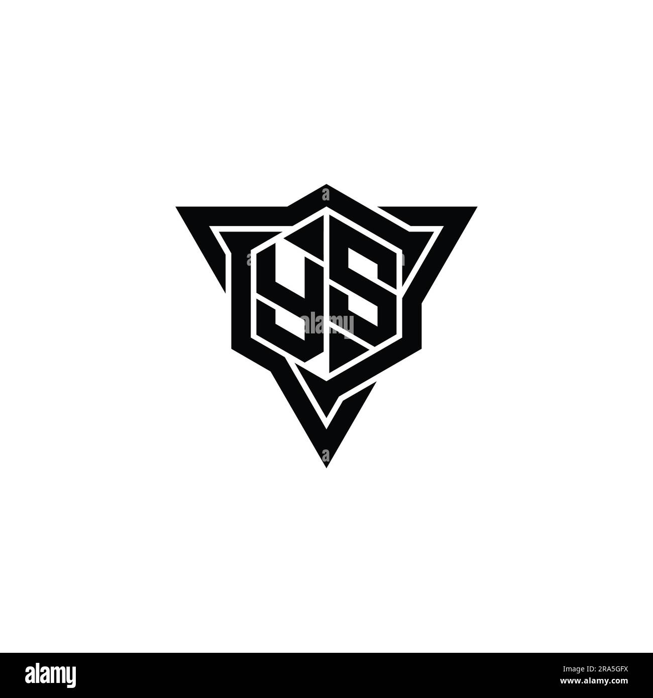 YS Letter Logo monogram hexagon shape with triangle outline sharp slice style design template ...
