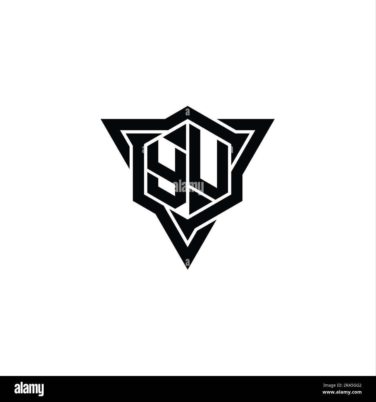 Yu Letter Logo Monogram Hexagon Shape With Triangle Outline Sharp Slice Style Design Template