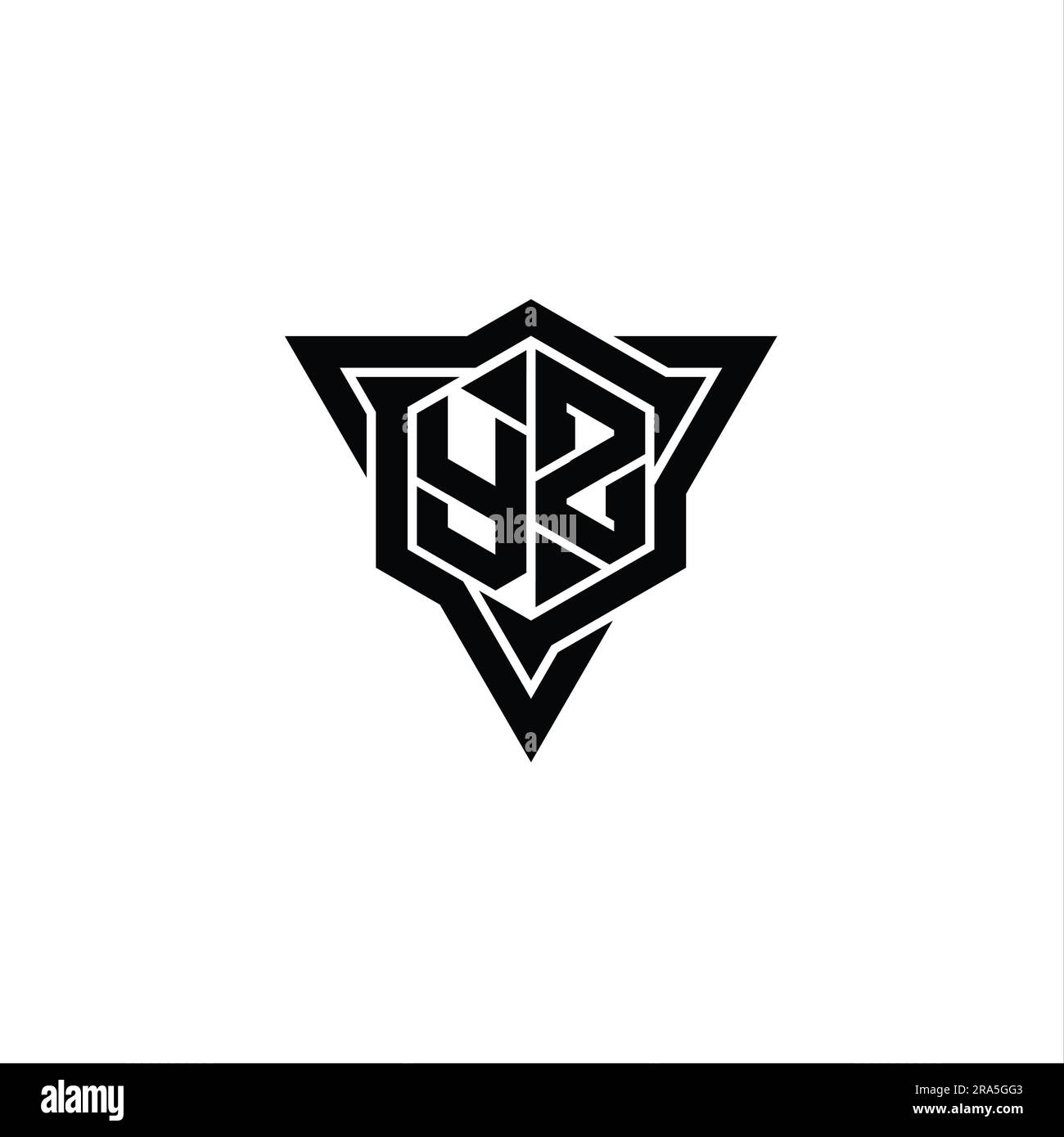 YZ Letter Logo monogram hexagon shape with triangle outline sharp slice style design template ...
