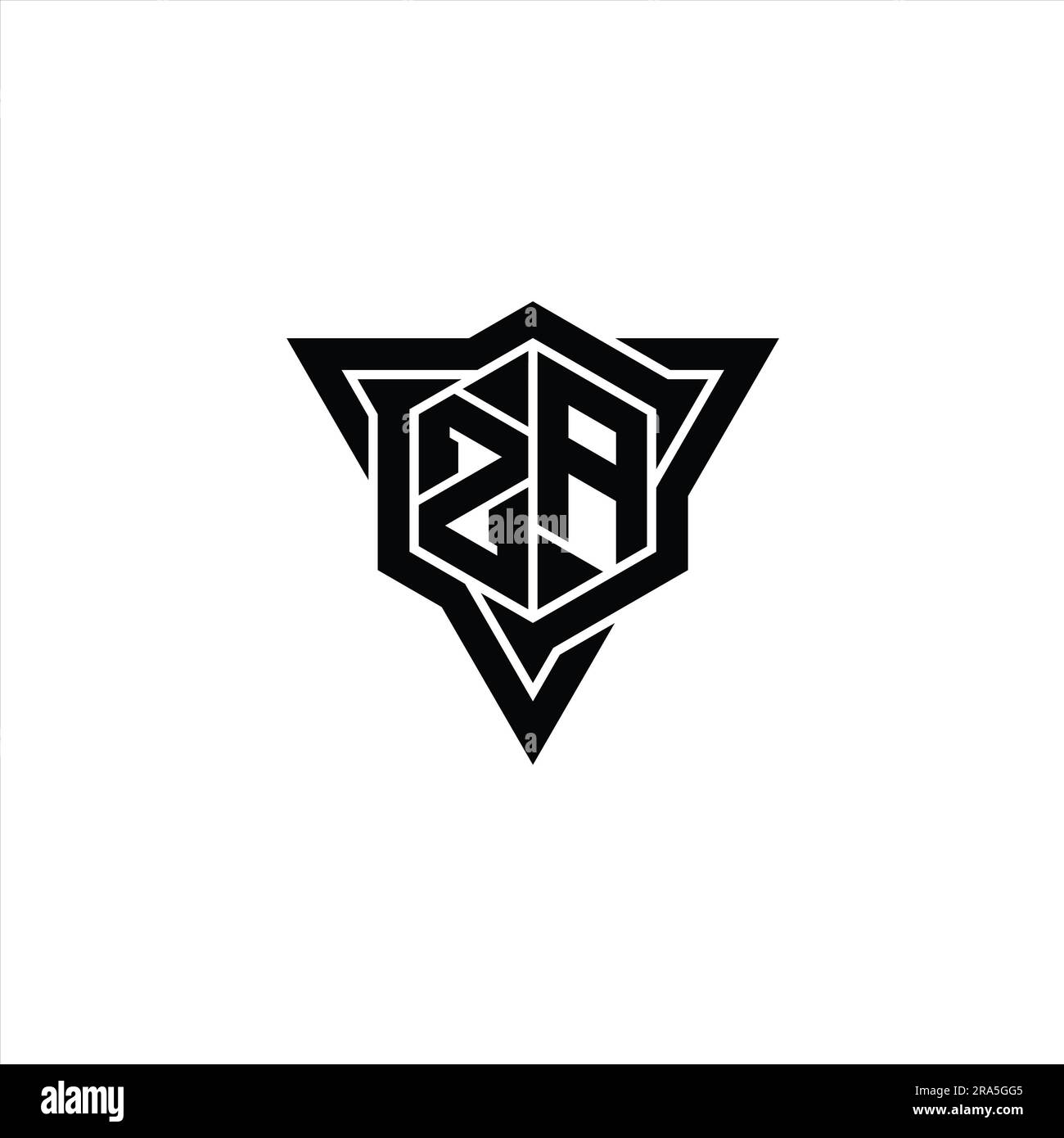 ZA Letter Logo monogram hexagon shape with triangle outline sharp slice ...
