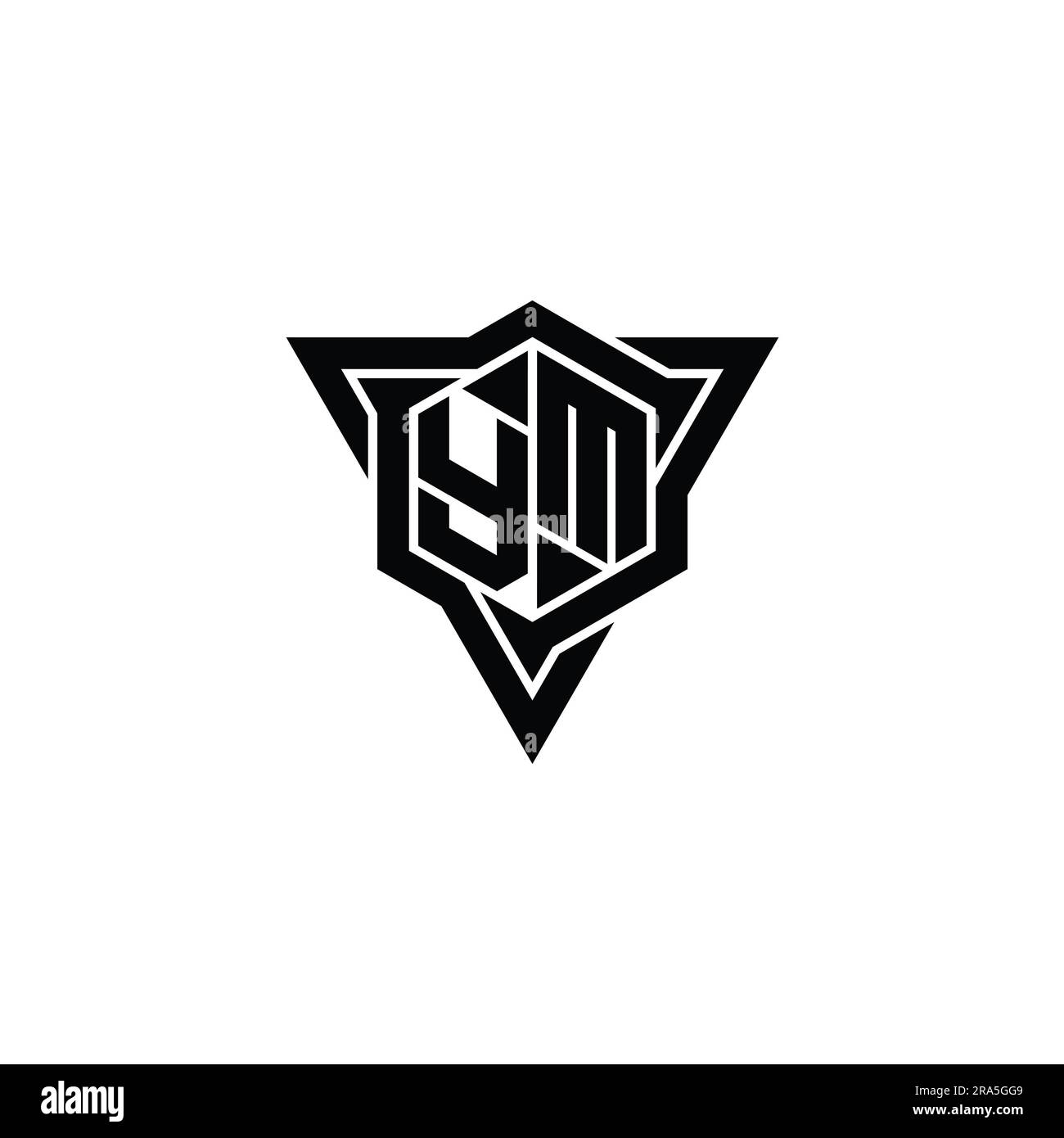 Ym Letter Logo Monogram Hexagon Shape With Triangle Outline Sharp Slice Style Design Template