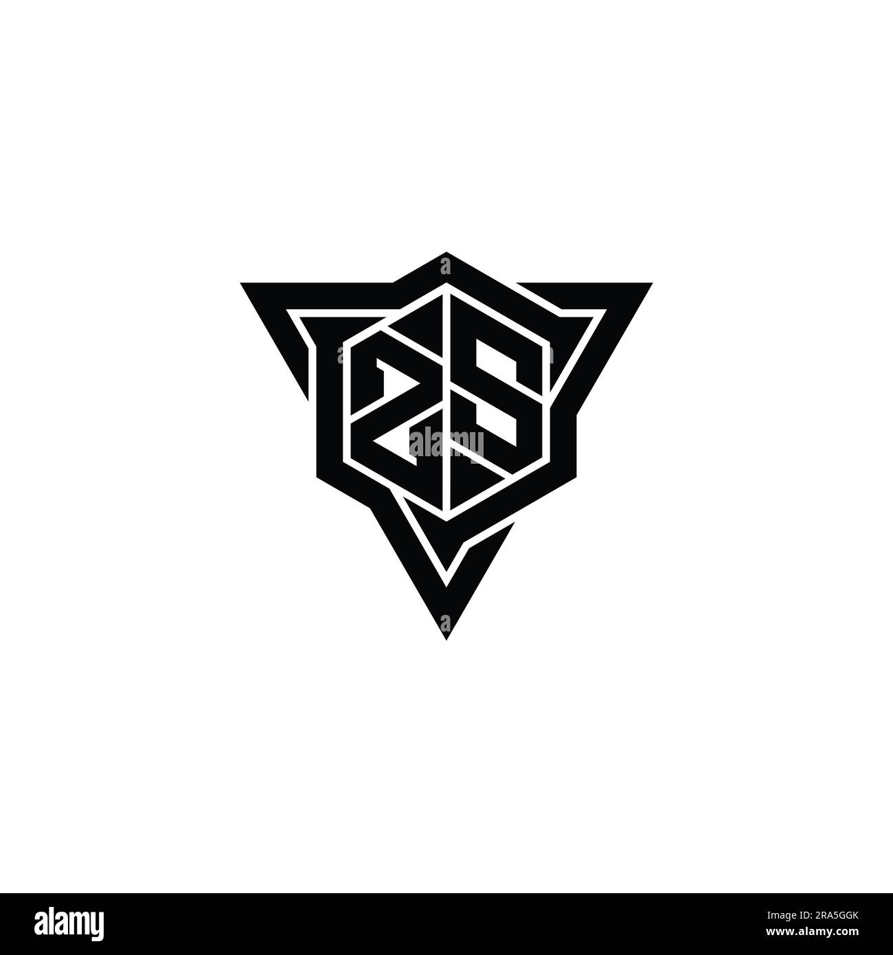 ZS Letter Logo monogram hexagon shape with triangle outline sharp slice style design template ...