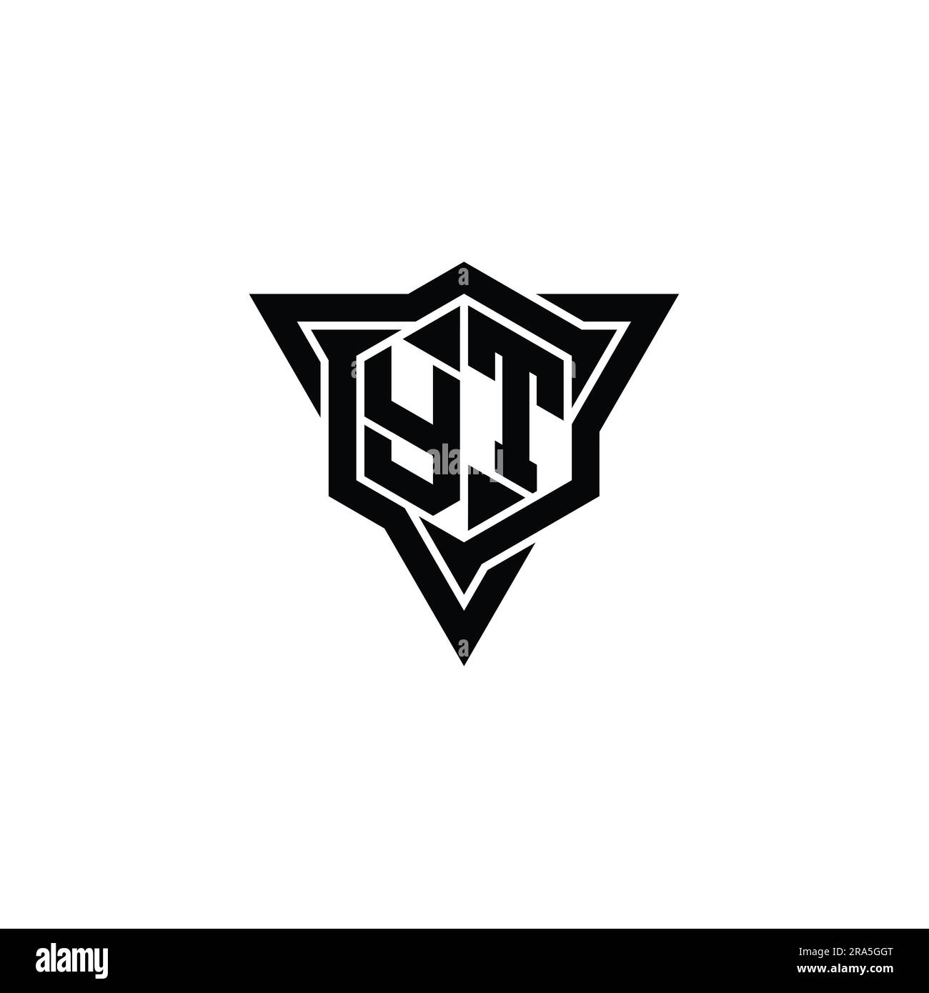 YT Letter Logo monogram hexagon shape with triangle outline sharp slice style design template ...