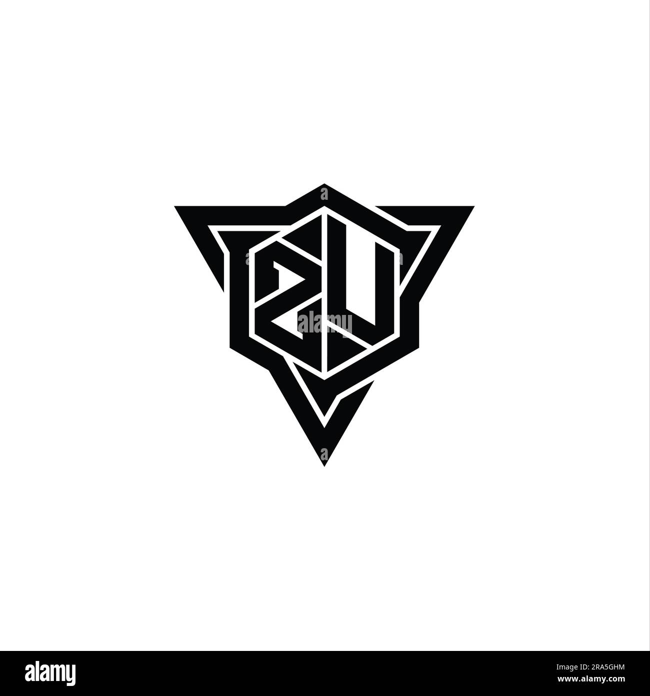 ZU Letter Logo monogram hexagon shape with triangle outline sharp slice style design template ...