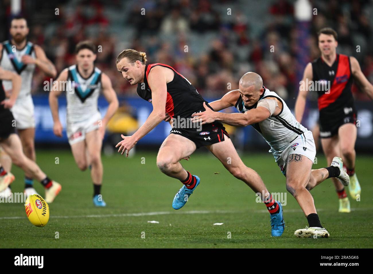Melbourne, Australia. 01st July, 2023. Mason Redman of Essendon (left ...
