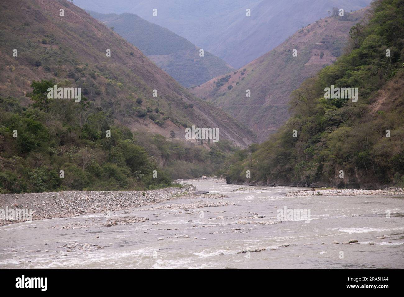 Vilcanota River as it passes through the town of Santa Rosa in the ...