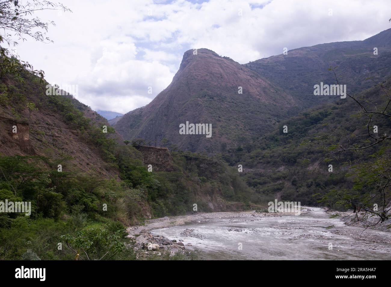 Vilcanota River as it passes through the town of Santa Rosa in the ...