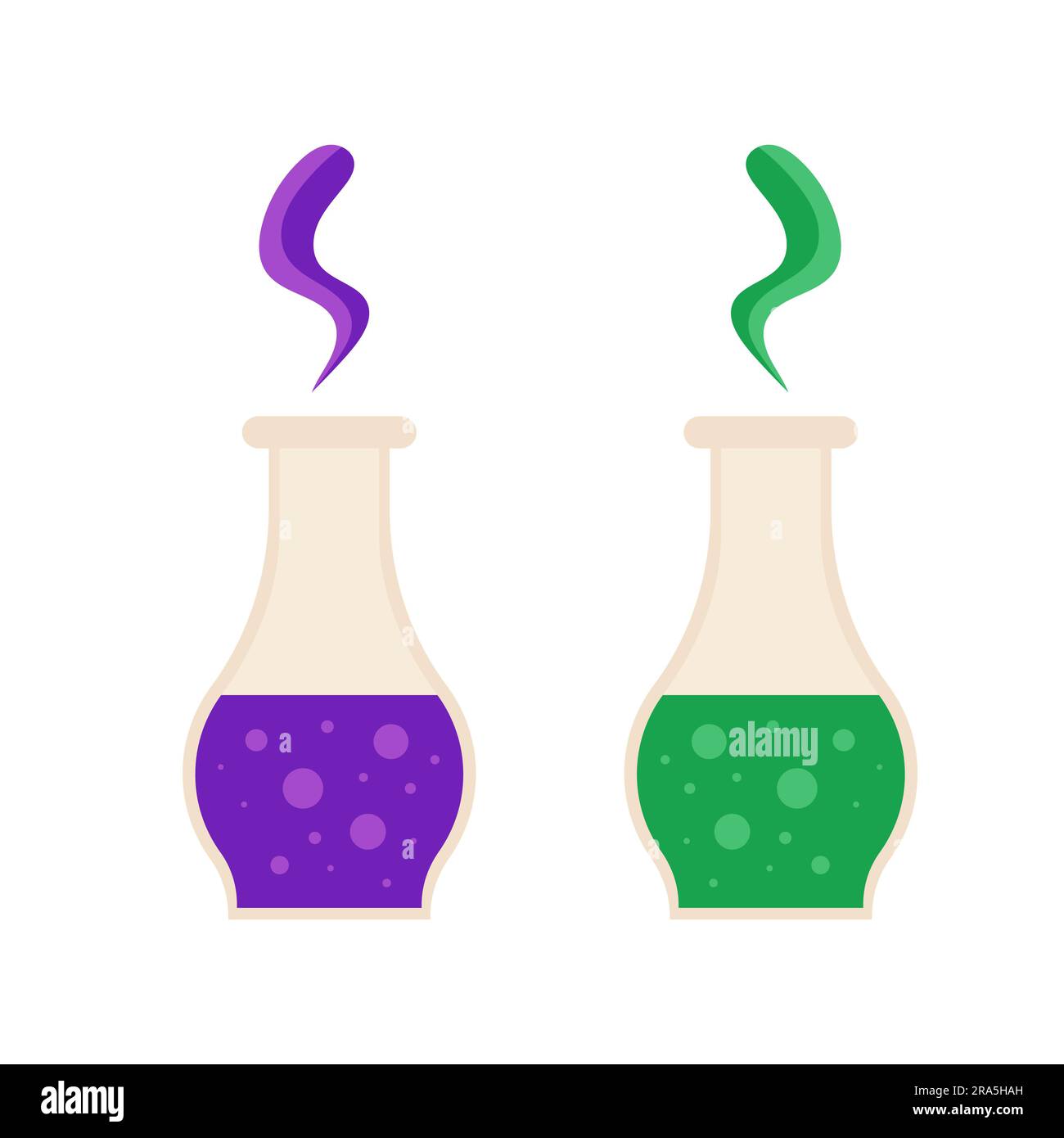 Vector illustration of two bottles with magical liquid. Poison and ...
