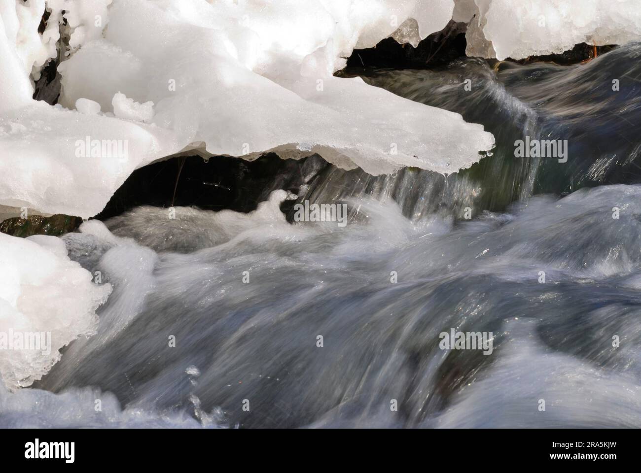 Water flowing between ice and snow Stock Photo - Alamy