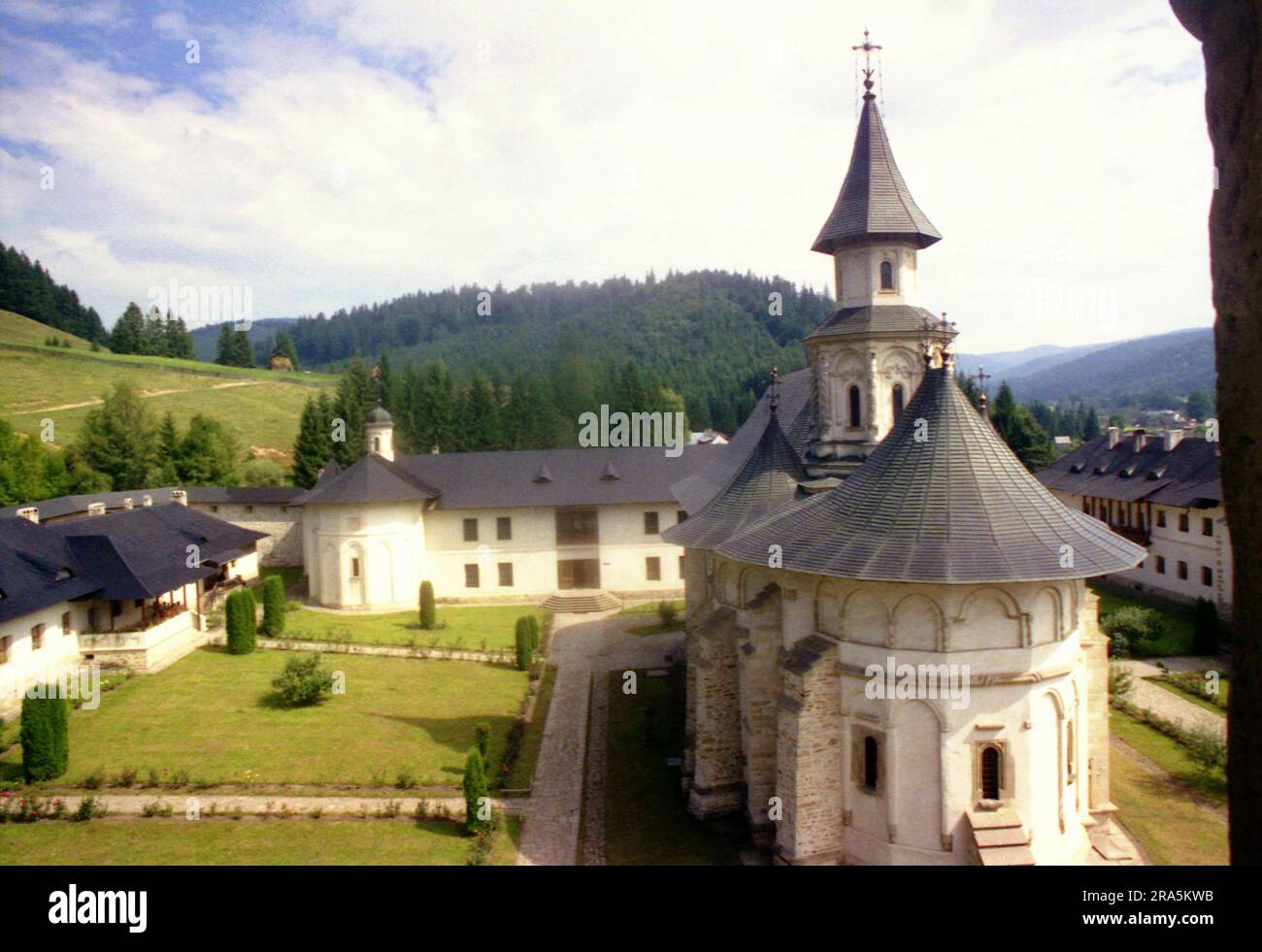 Suceava County, Romania, 1999. Exterior view of Putna Monastery, a ...