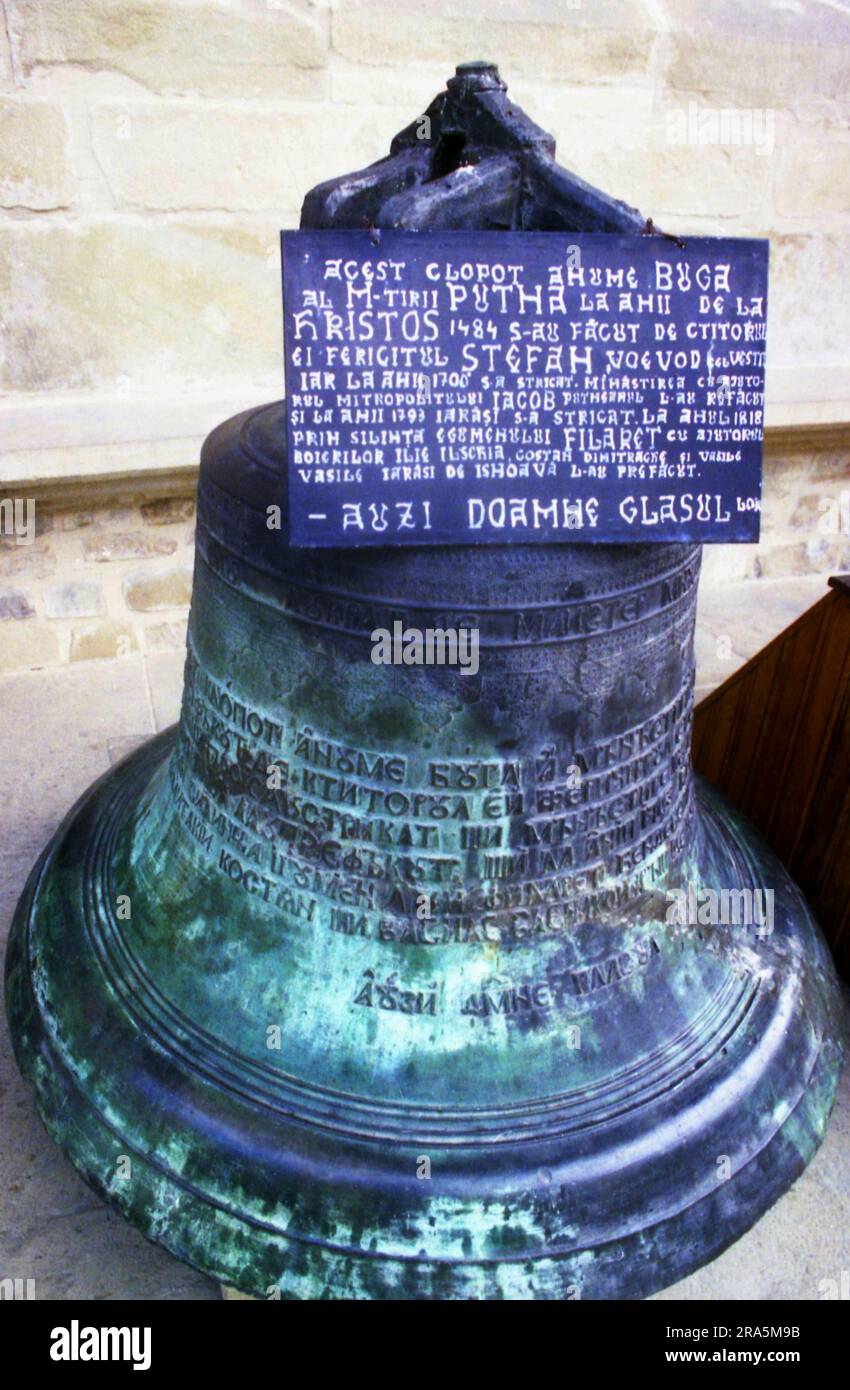 Suceava County, Romania, 1999. Old original XV century bell with ...