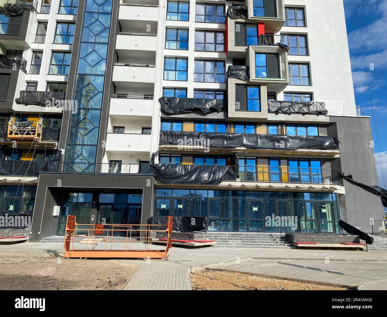 Construction cradle near the new lady of the new building in the film ...