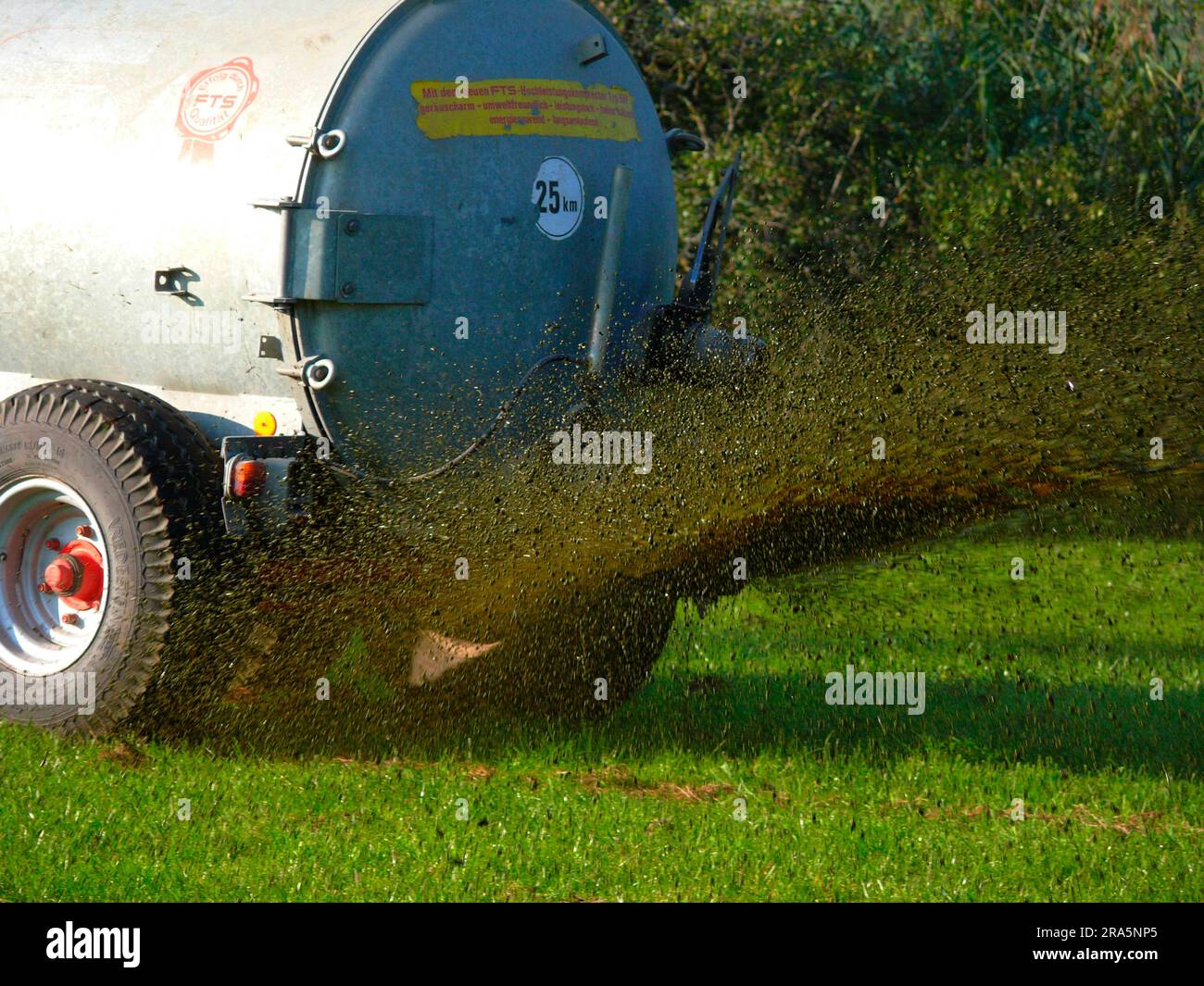 Tractor brings out liquid manure, Allgaeu, Bavaria, liquid manure ...