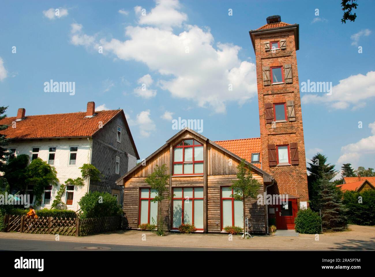 Old fire station with hose tower, Uetze, Lower Saxony, Germany Stock ...
