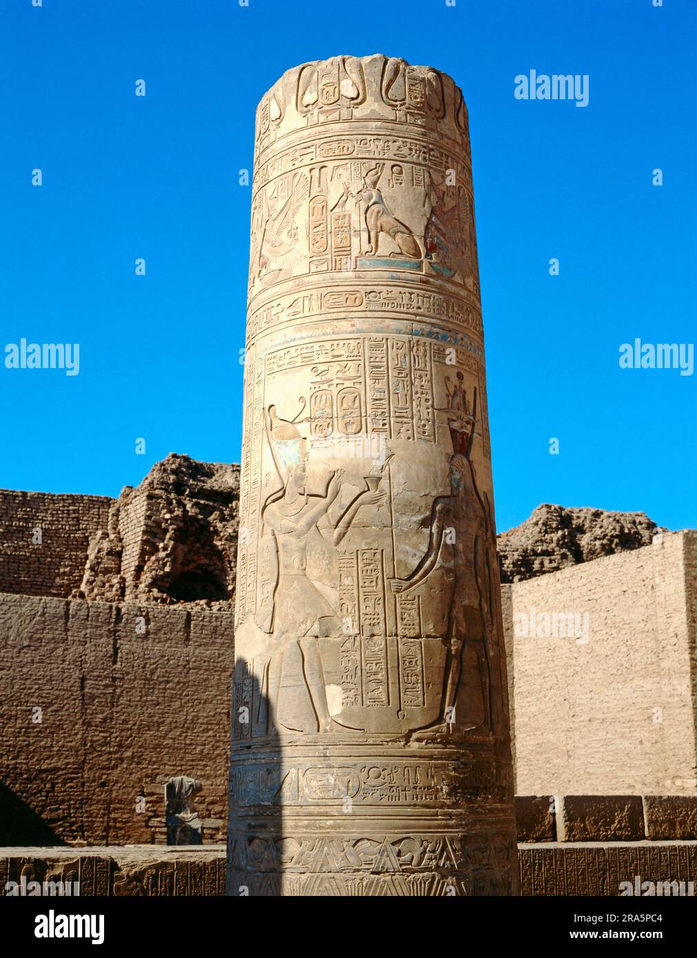 Relief in column of the temple of Sobek and Haroesis, Kom Ombo, Horus ...